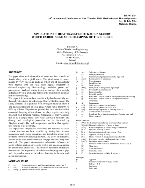 (PDF) Simulation of heat transfer to kaolin slurry which exhibits ...