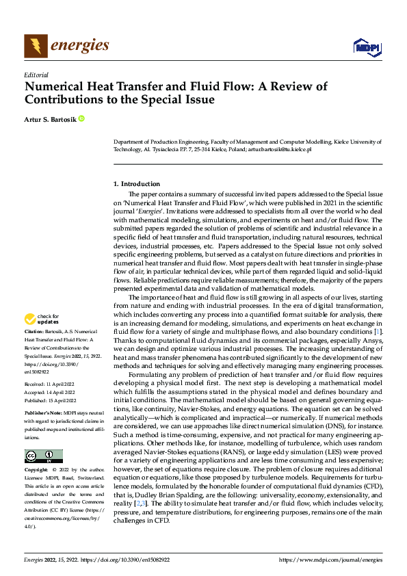 (PDF) Numerical Heat Transfer and Fluid Flow: A Review of Contributions to the Special Issue