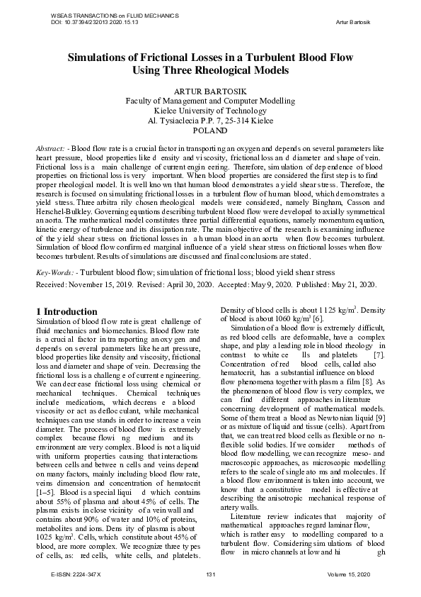 (PDF) Simulations of Frictional Losses in a Turbulent Blood Flow Using ...