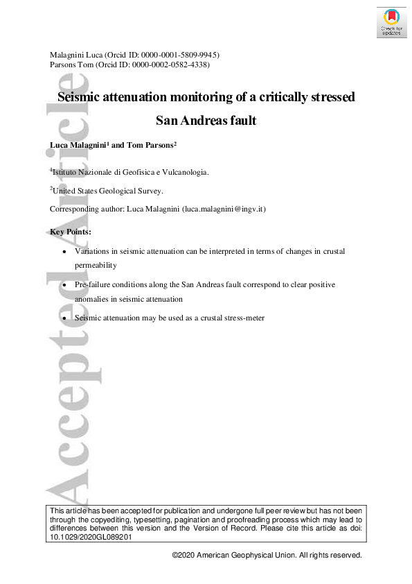 (PDF) Seismic Attenuation Monitoring of a Critically Stressed San ...