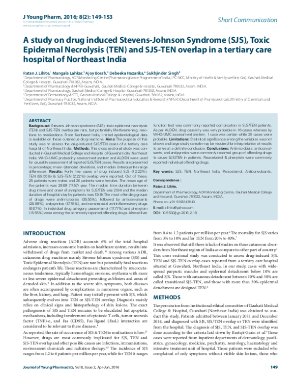 (PDF) A study on drug induced Stevens-Johnson Syndrome (SJS), Toxic Epidermal Necrolysis (TEN ...