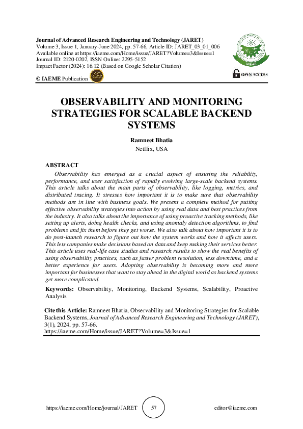 (PDF) OBSERVABILITY AND MONITORING STRATEGIES FOR SCALABLE BACKEND SYSTEMS