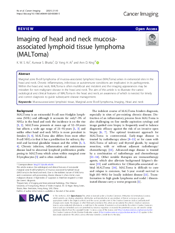 (PDF) Imaging of head and neck mucosa-associated lymphoid tissue ...