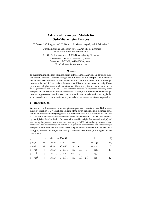 (PDF) Advanced Transport Models for Sub-Micrometer Devices | hans ...