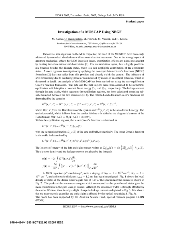 (PDF) Investigation of a MOSCAP using NEGF