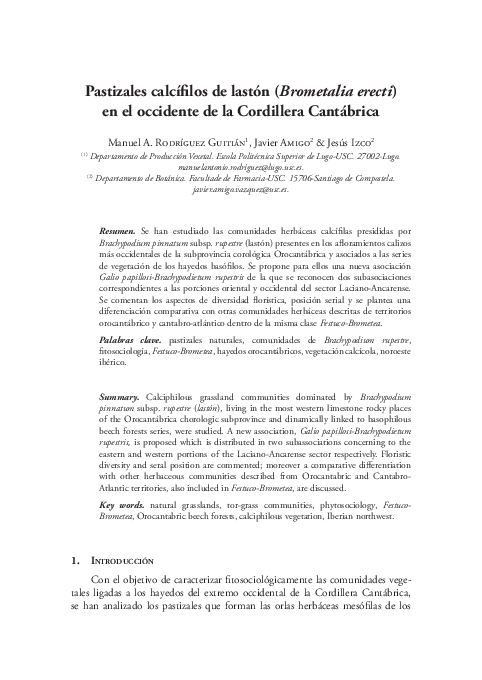 (PDF) Pastizales calcífilos de lastón (Brometalia erecti) en el ...