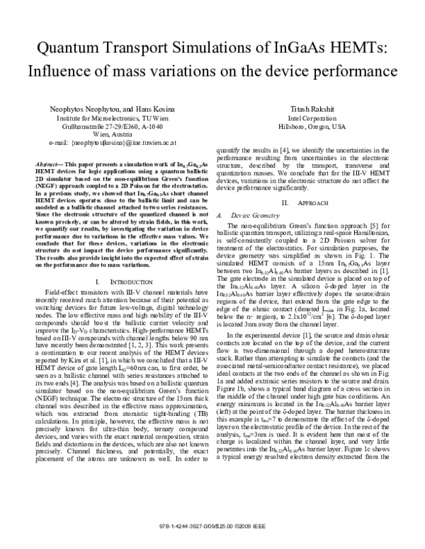 (PDF) Quantum Transport Simulations of InGaAs HEMTs: Influence of Mass ...