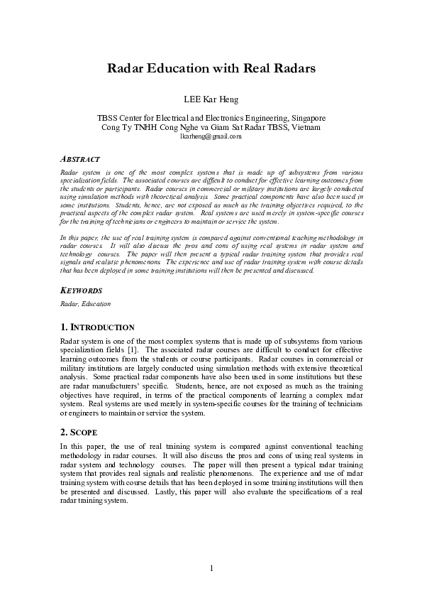 (PDF) Radar Education with Real Radars