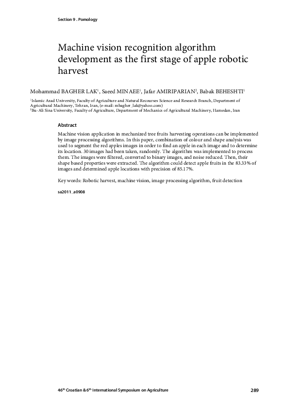 (PDF) Machine vision recognition algorithm development as the first ...