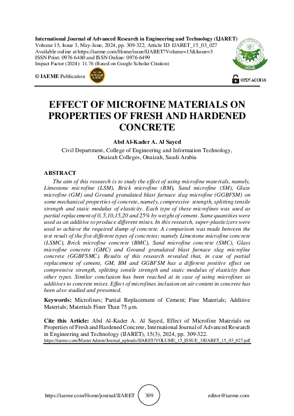 (PDF) EFFECT OF MICROFINE MATERIALS ON PROPERTIES OF FRESH AND HARDENED ...