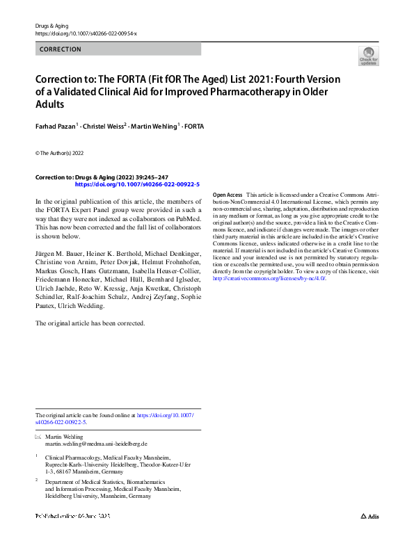 (PDF) Correction to: The FORTA (Fit fOR The Aged) List 2021: Fourth Version of a Validated ...