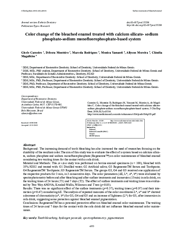 (PDF) Color change of the bleached enamel treated with calcium silicate ...