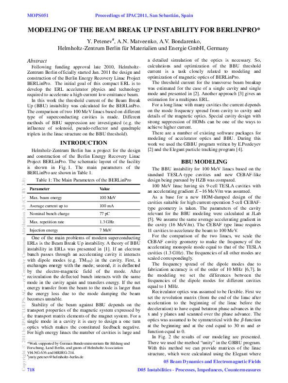 (PDF) Modeling of the Beam Break Up Instability for Berlinpro*