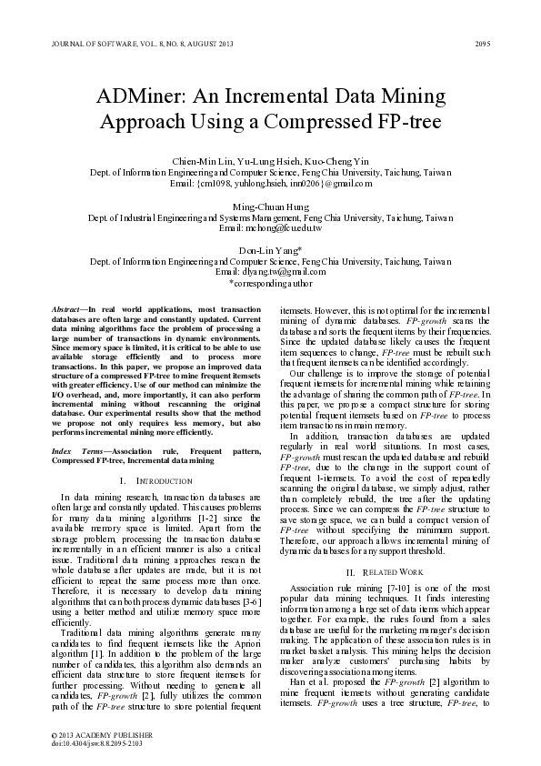 (PDF) ADMiner: An Incremental Data Mining Approach Using a Compressed FP-tree