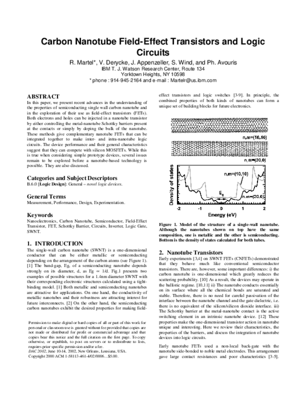 Pdf Carbon Nanotube Field Effect Transistors And Logic Circuits Phaedon Avouris