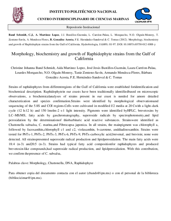 (PDF) Morphology, biochemistry, and growth of raphidophyte strains from ...