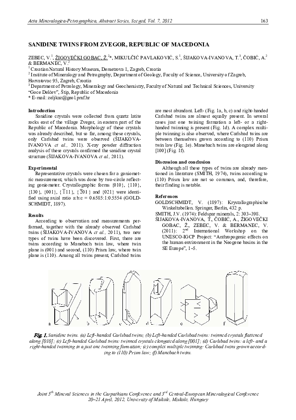 (PDF) Sanidine twins from Zvegor, Republic of Macedonia