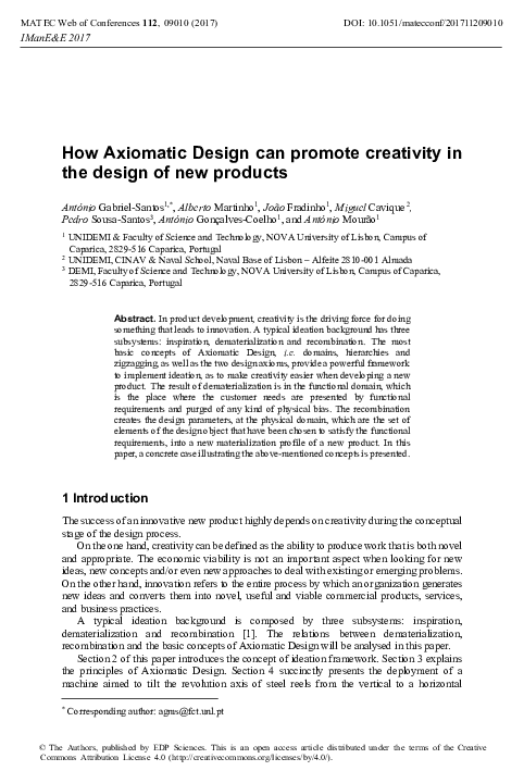 (PDF) How Axiomatic Design can promote creativity in the design of new ...