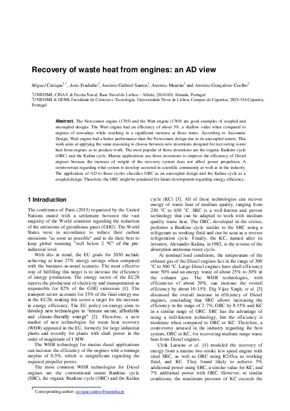 (PDF) Recovery of waste heat from engines: an AD view