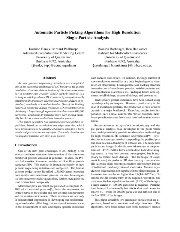 (PDF) Automatic Particle Picking Algorithms for High Resolution Single Particle Analysis ...