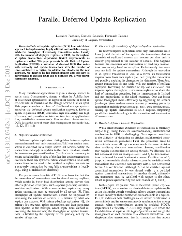(PDF) Parallel Deferred Update Replication