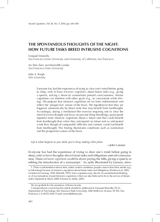 (PDF) The Spontaneous Thoughts of the Night: How Future Tasks Breed ...