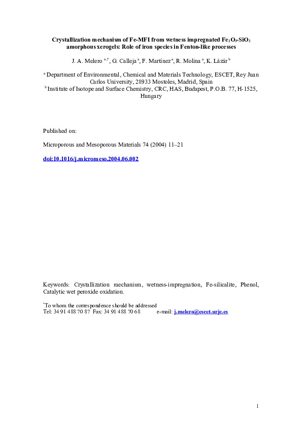 (PDF) Crystallization mechanism of Fe-MFI from wetness impregnated ...