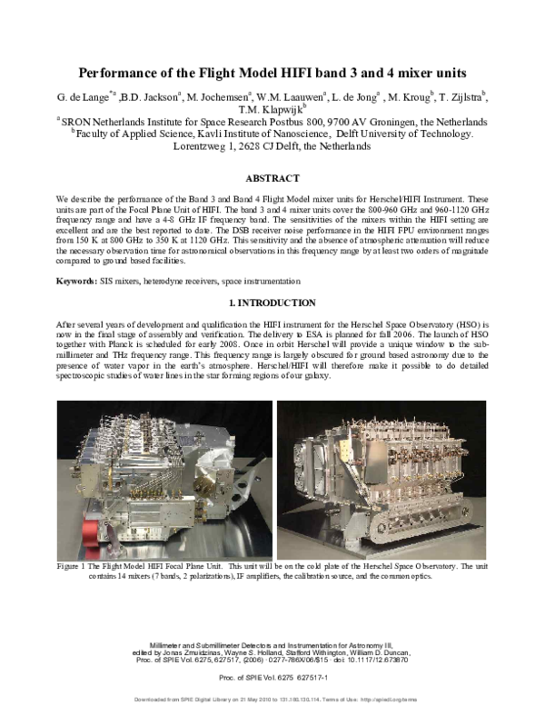 (PDF) Performance of the flight model HIFI band 3 and 4 mixer units