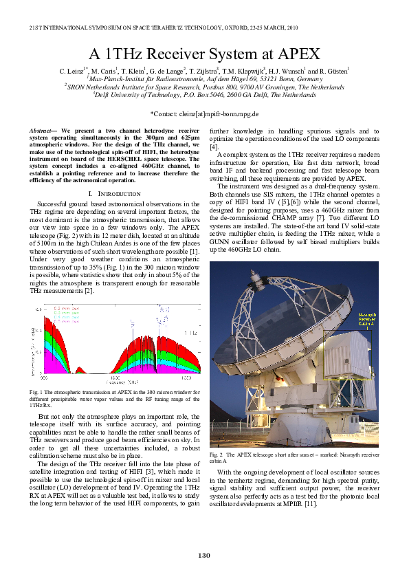 (PDF) A 1 THz Receiver System at Apex