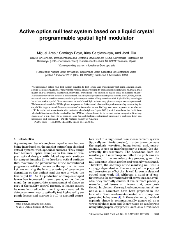 (PDF) Active optics null test system based on a liquid crystal ...
