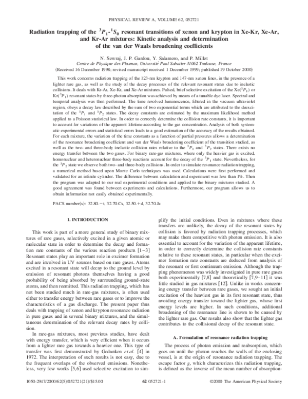 (PDF) Radiation trapping of the3P1−1S0resonant transitions of xenon and ...