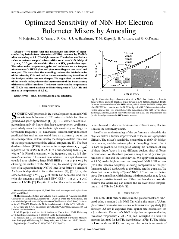 (PDF) Optimized Sensitivity of NbN Hot Electron Bolometer Mixers by ...