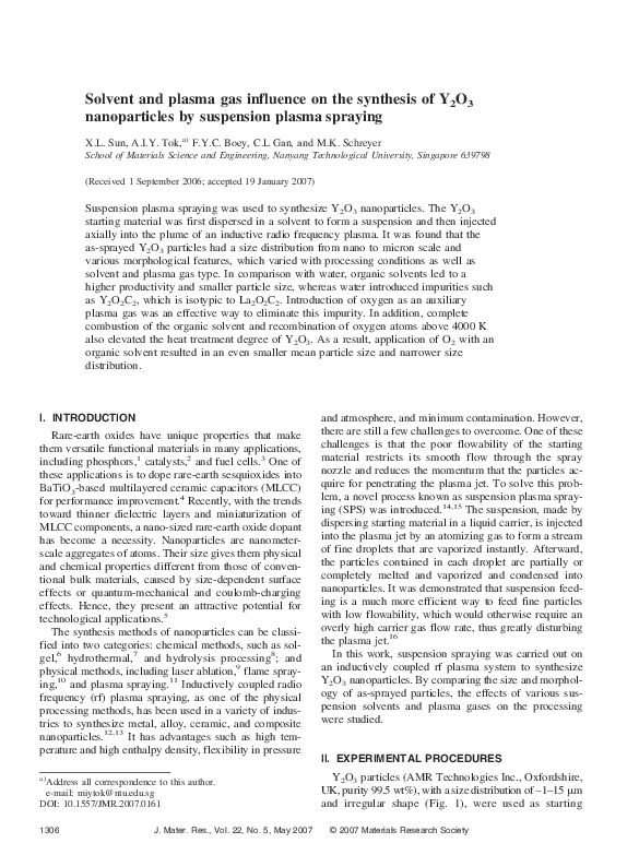 (PDF) Solvent and plasma gas influence on the synthesis of Y 2 O 3 ...