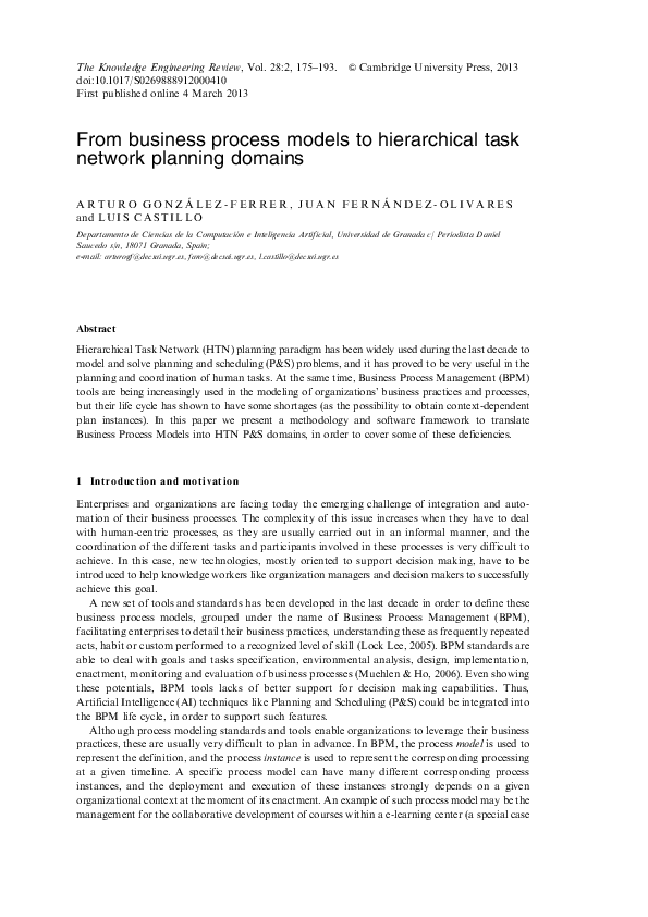 (PDF) From business process models to hierarchical task network ...