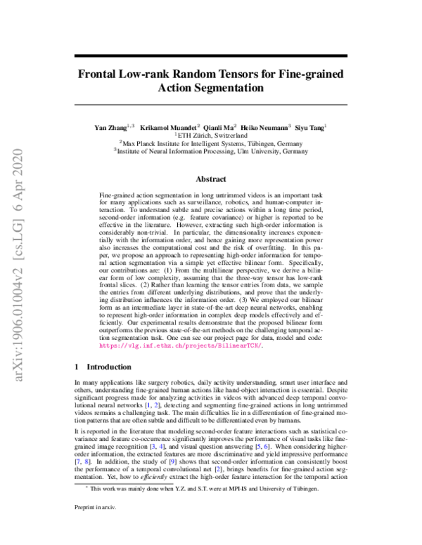 Pdf Frontal Low Rank Random Tensors For Fine Grained Action Segmentation