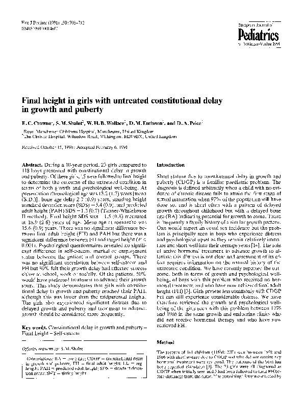 (PDF) Final height in girls with untreated constitutional delay in ...