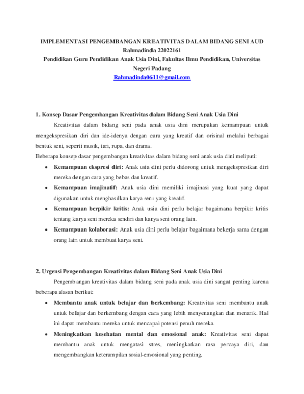 (PDF) IMPLEMENTASI PENGEMBANGAN KREATIVITAS DALAM BIDANG SENI AUD