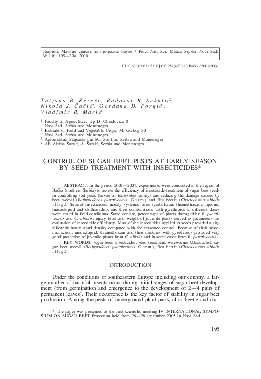(PDF) Control of sugar beet pests at early season by seed treatment ...