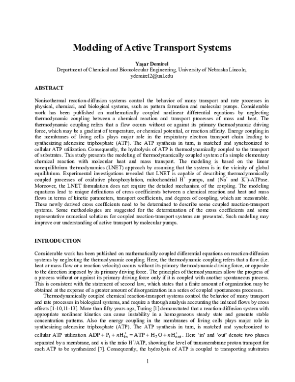 (PDF) Modeling of active transport systems