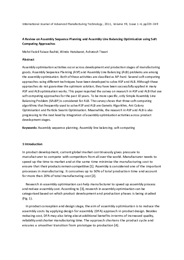 (PDF) A review on assembly sequence planning and assembly line balancing optimisation using soft ...