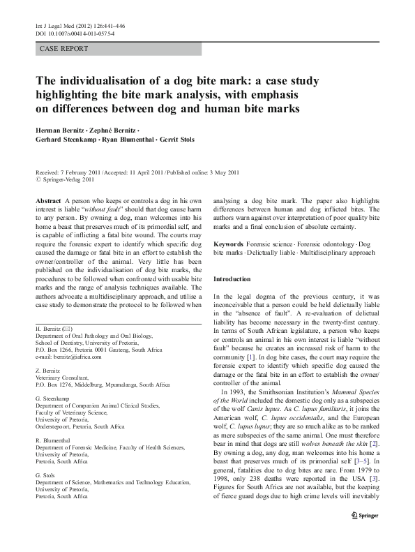 (PDF) The individualisation of a dog bite mark: a case study ...
