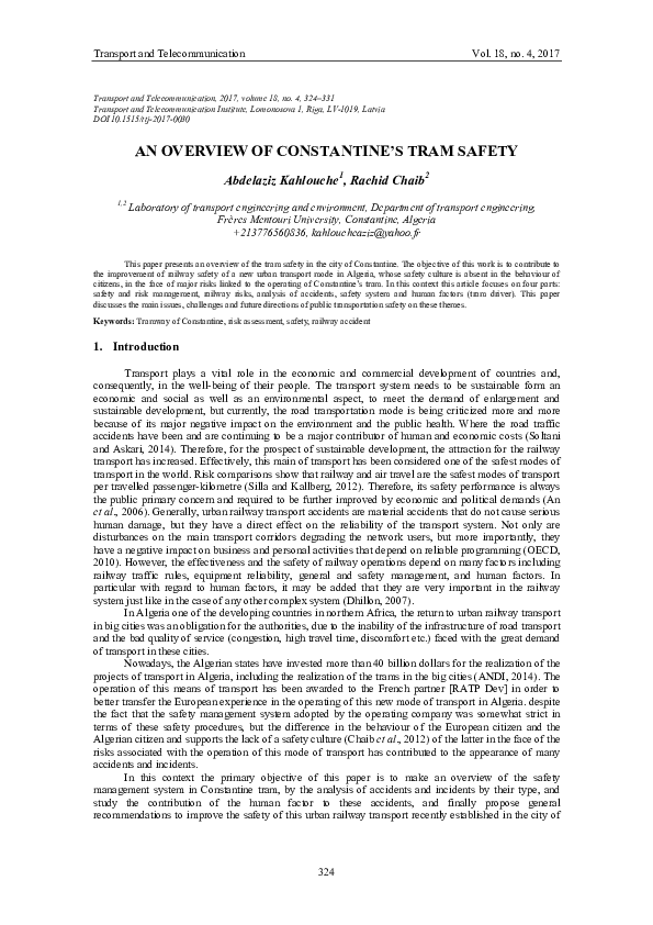 (PDF) An Overview of Constantine’s Tram Safety