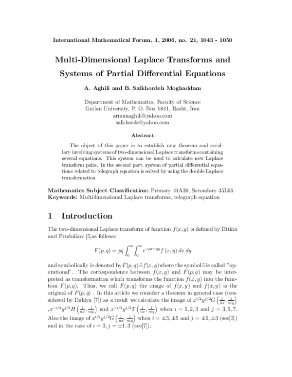 (PDF) Multi-dimensional Laplace transforms and systems of partial differential equations