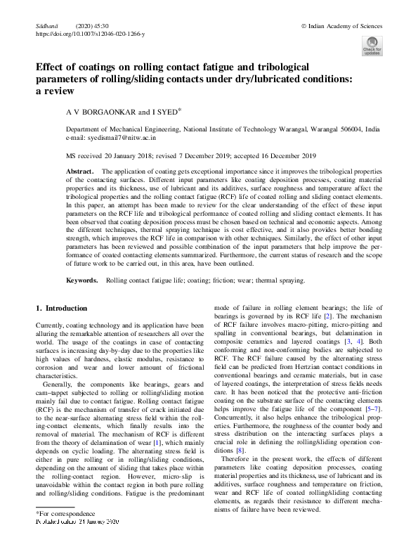 (PDF) Effect of coatings on rolling contact fatigue and tribological ...