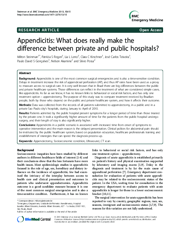 (PDF) Appendicitis: What does really make the difference between private and public hospitals?
