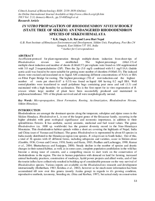 (PDF) In Vitro Propagation of Rhododendron Niveum Hook F (State Tree of ...
