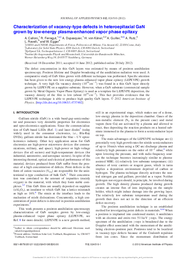 (PDF) Characterization of vacancy-type defects in heteroepitaxial GaN grown by low-energy plasma ...