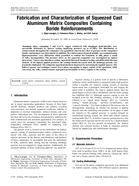 (PDF) Fabrication and Characterization of Squeezed Cast Aluminum Matrix ...