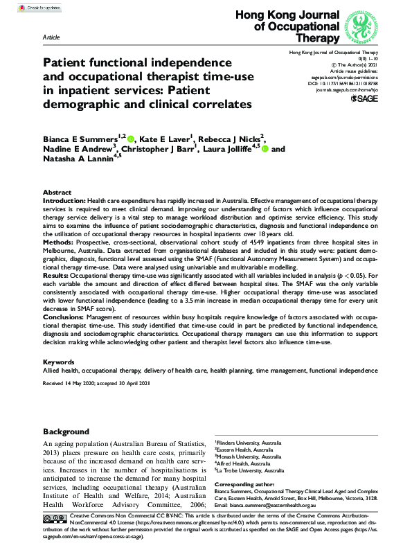 (PDF) Patient functional independence and occupational therapist time ...