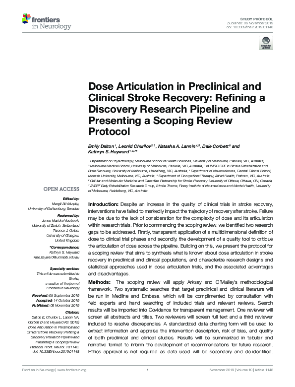 (PDF) Dose Articulation in Preclinical and Clinical Stroke Recovery: Refining a Discovery ...